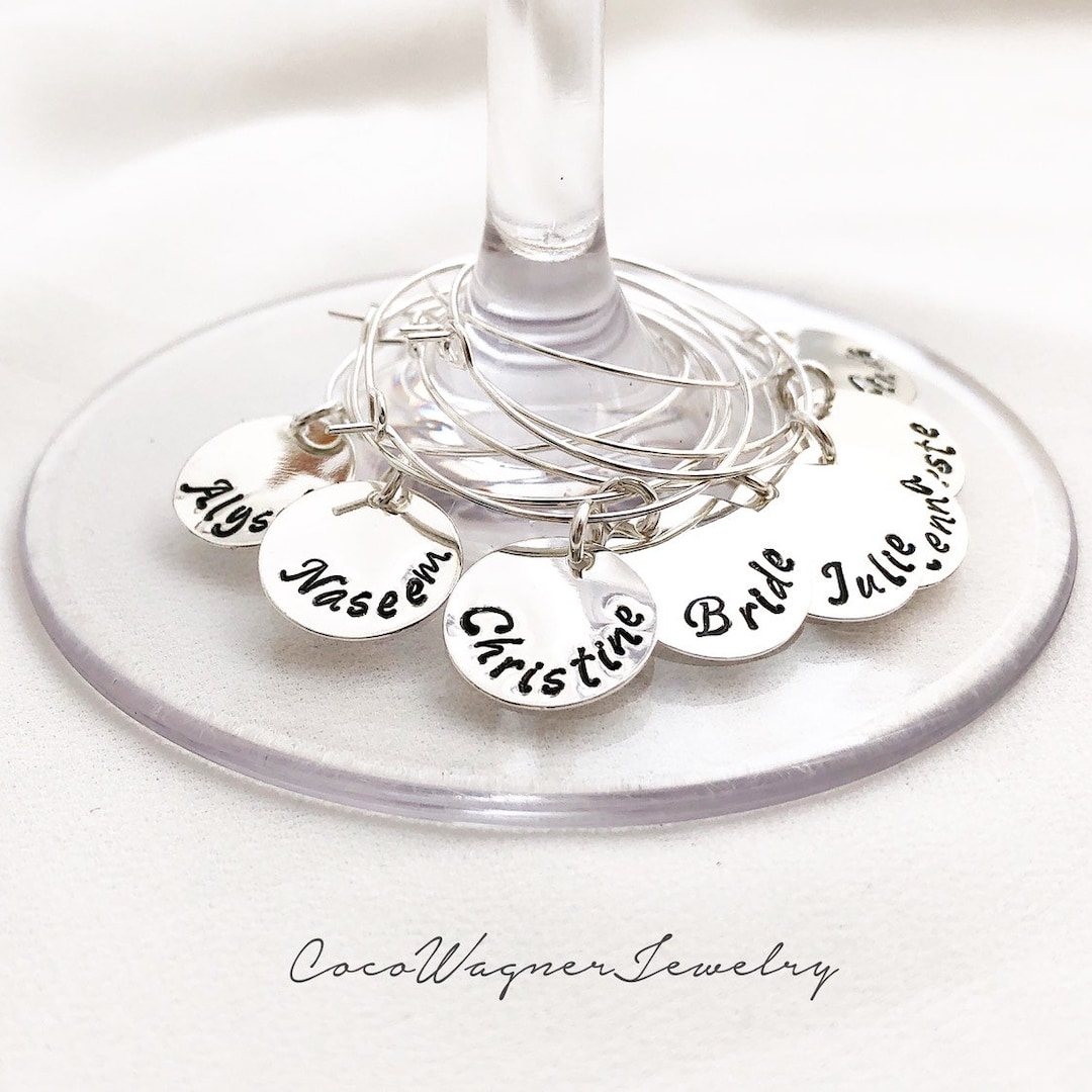 Personalized Wine Glass Charm, Hand Stamped Custom Wine Glass Charm ...