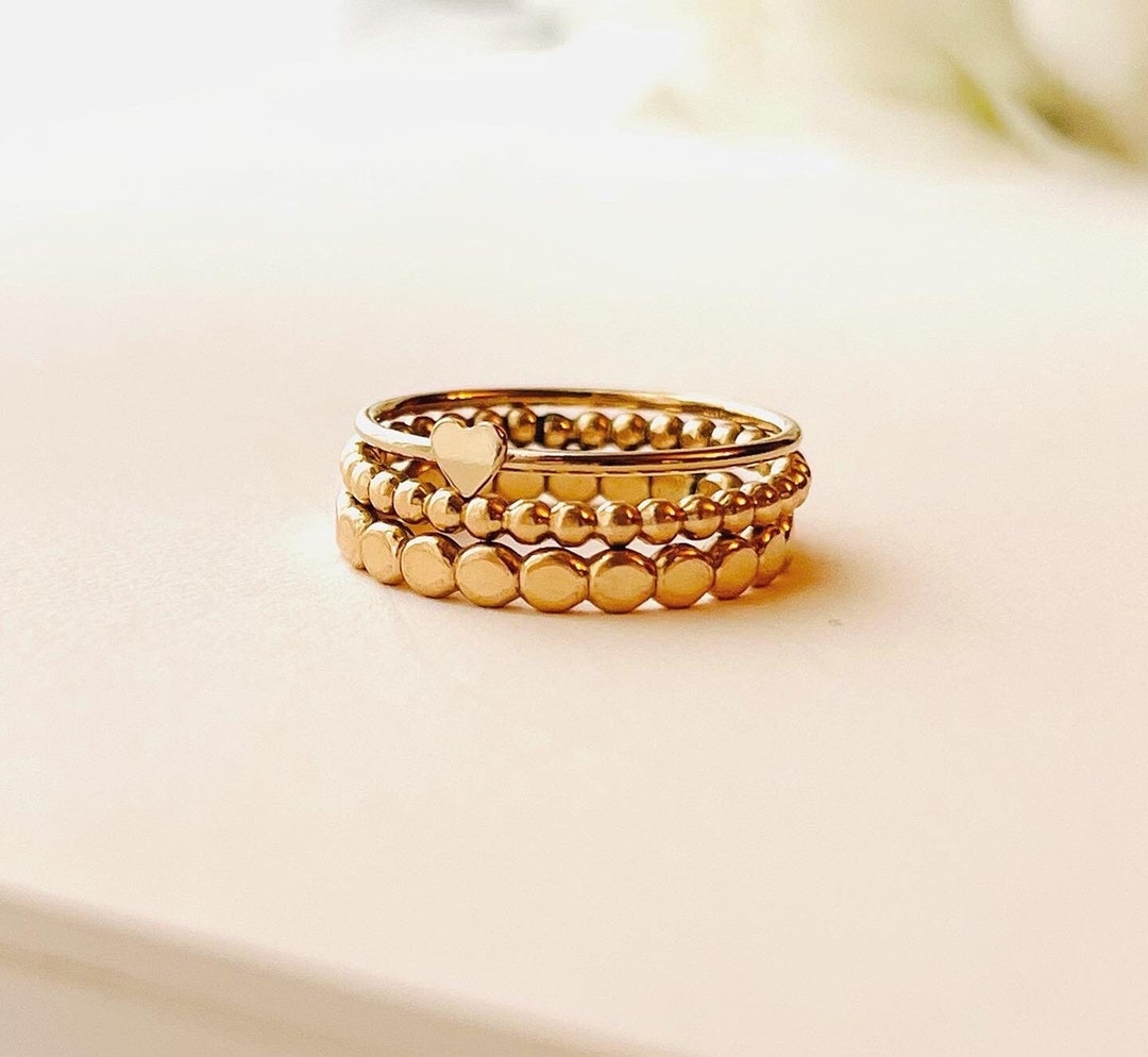 Tiny Heart Ring Set, Stacking Ring Set, Set of 3, 14K Gold Filled ...