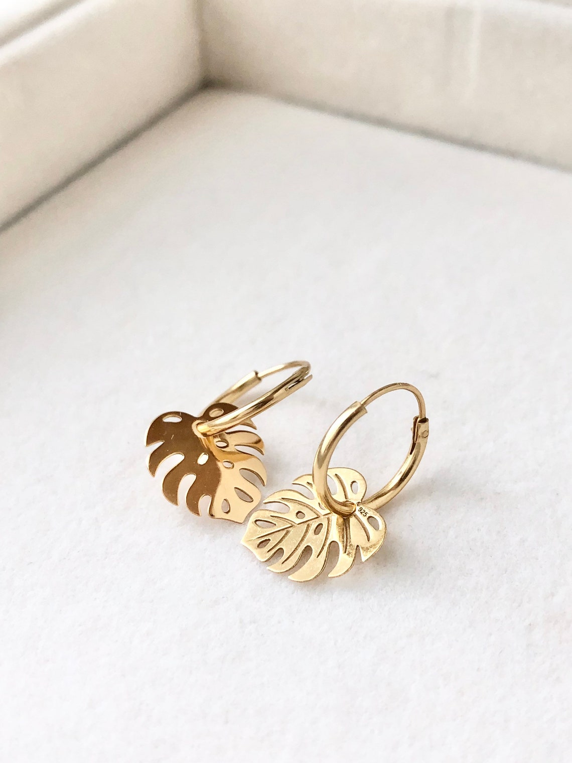 Monstera Leaf Earrings Tropics Earrings Gold Hoop Earrings - Etsy