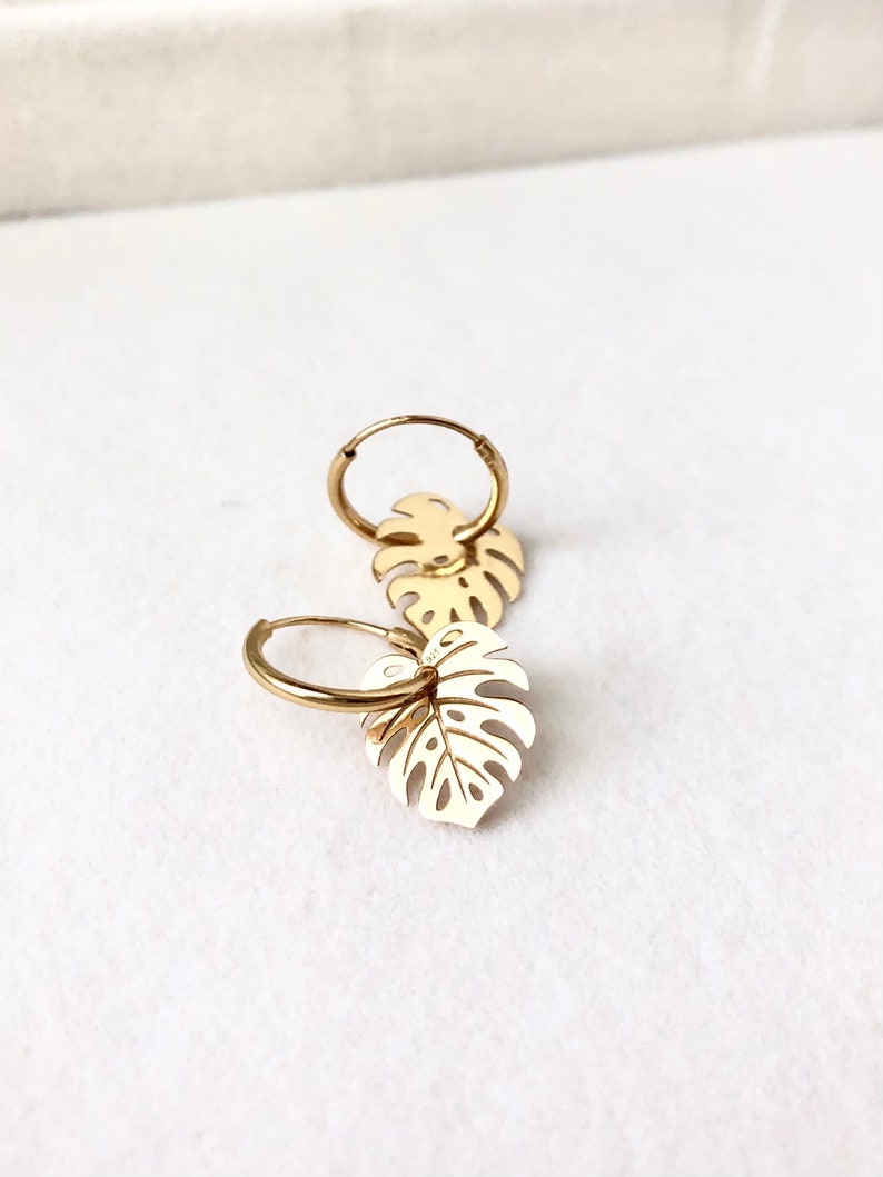 Monstera Leaf Earrings Tropics Earrings Gold Hoop Earrings - Etsy