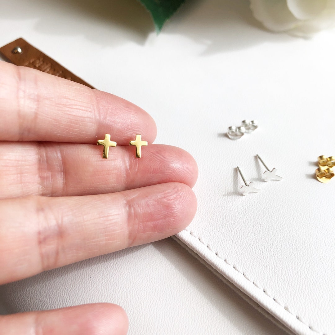 Tiny Cross Stud Earrings, Tiny Cross Studs, Everyday Jewelry, Cross Jewelry, Tiny Studs, Baptism ...