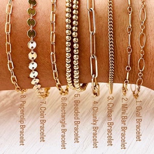 Stack Bracelet 8 Unique Styles, Chain Link Bracelet, 14K Gold Filled ...