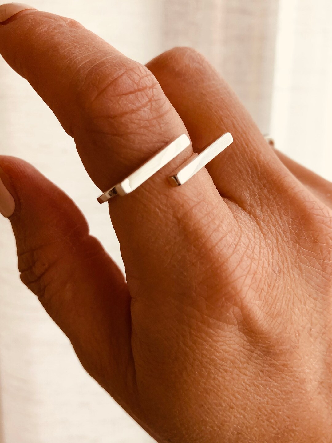 Bar Ring, Sterling Silver Horizontal Bar Adjustable Ring, Silver Band ...