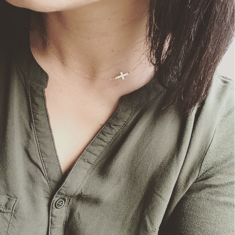 14K Gold Filled Sideways Cross Necklace: Dainty Faith Jewelry, Gift for ...