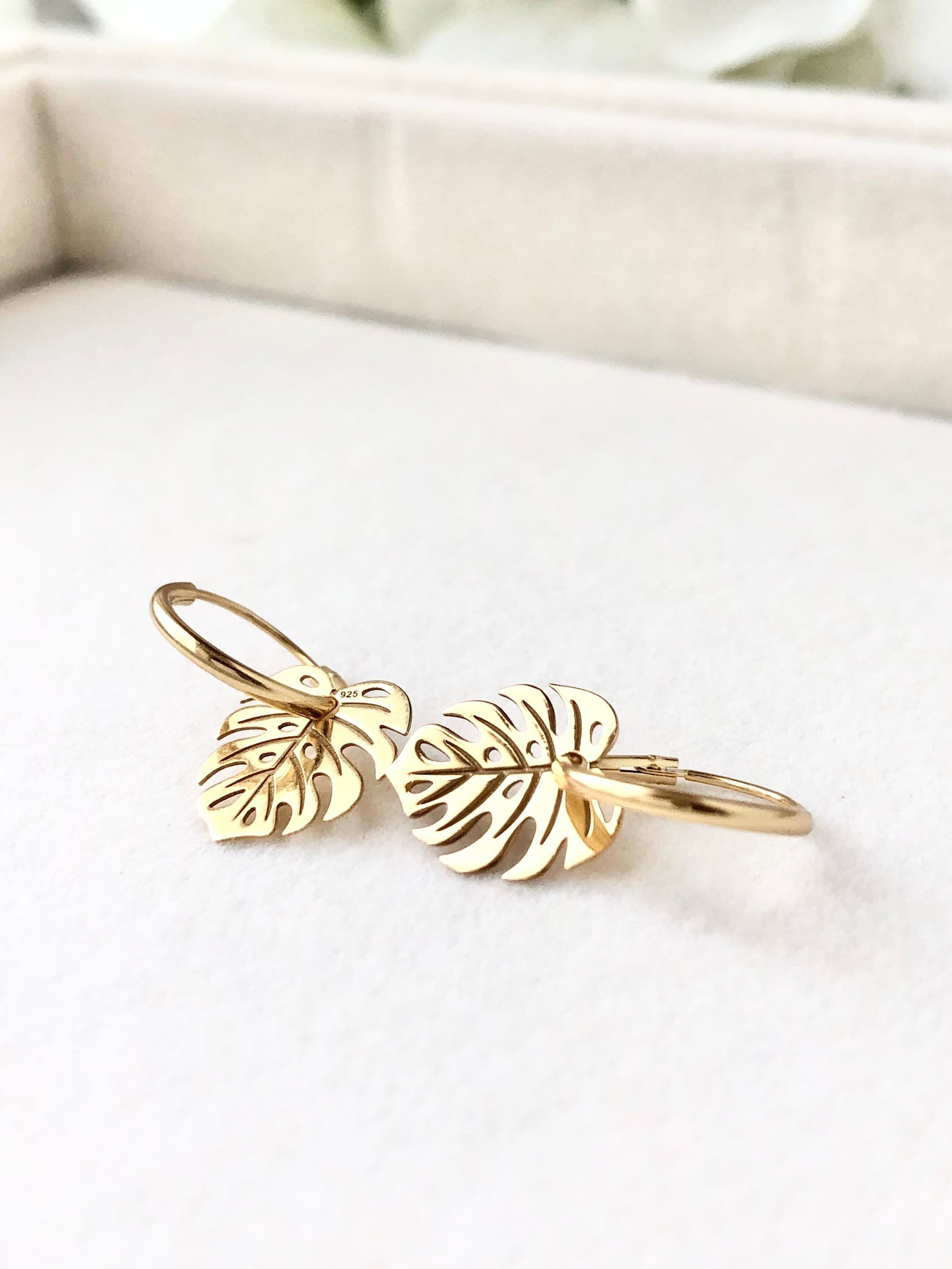 Monstera Leaf Earrings Tropics Earrings Gold Hoop Earrings - Etsy