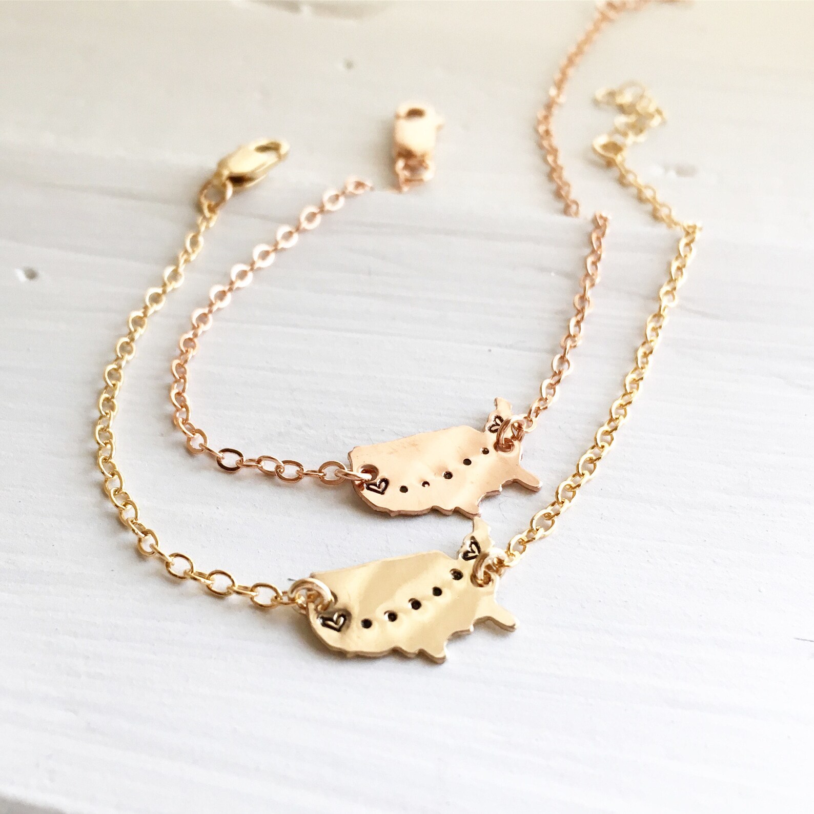 State Bracelet, UNITED STATES Map With Hearts, State to State Bracelet ...