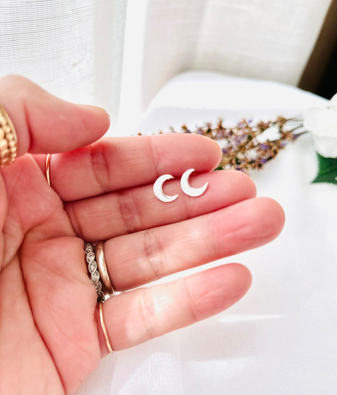 Sterling Silver Crescent Moon Stud Earrings, Moon Earrings, Crescent ...