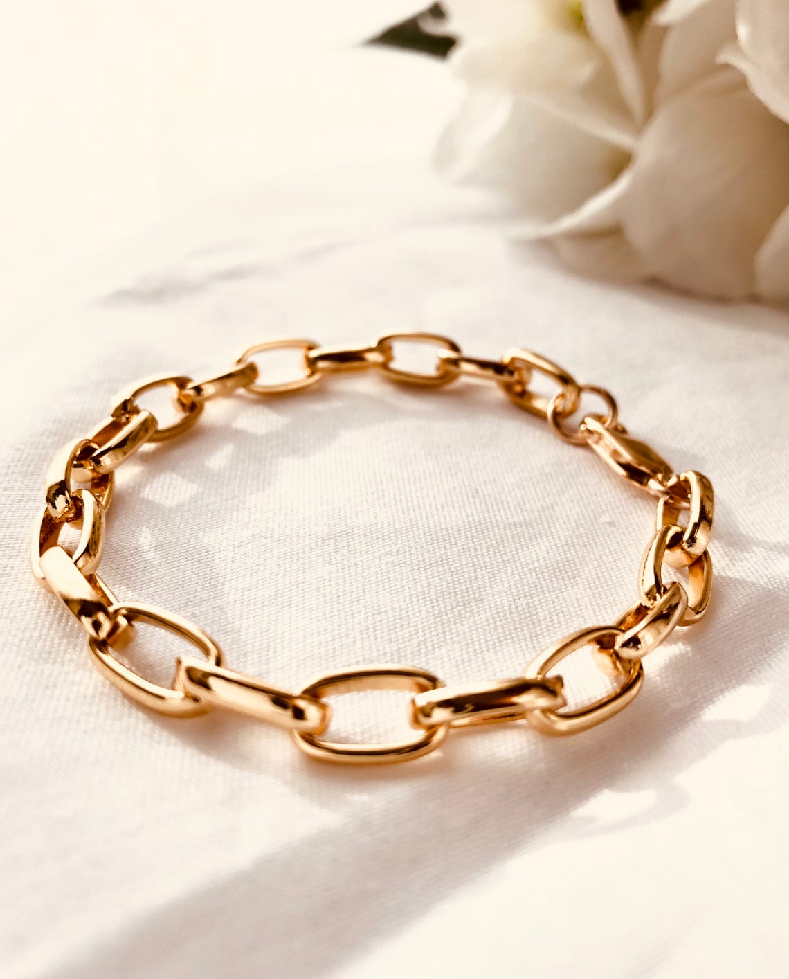 Chunky Oval Chain Bracelet Chunky Link Bracelet Gold Thick - Etsy
