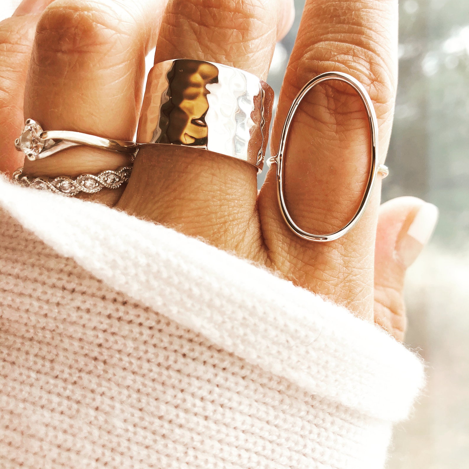 Oval Ring Open Oval Ring Sterling Silver Ring Large Oval - Etsy