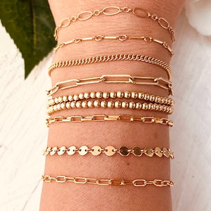 Stack Bracelet 8 Unique Styles, Chain Link Bracelet, 14K Gold Filled ...