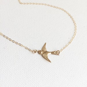 14k Gold Filled Swallow Necklace, Dainty Bird Necklace, Minimalist Gold ...