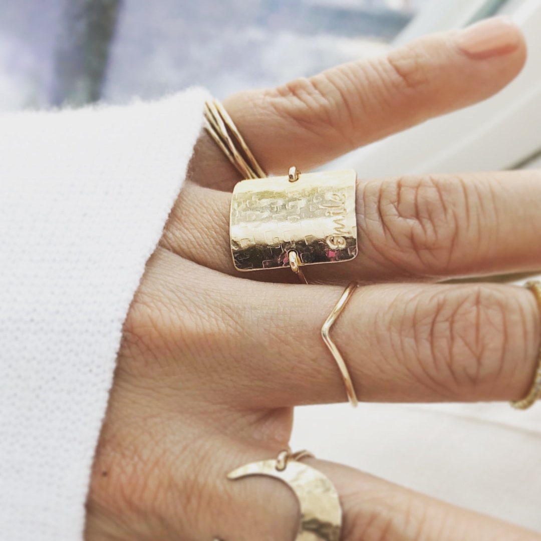 Square Ring, Customized Ring, Initial Ring, Textured Square Ring ...