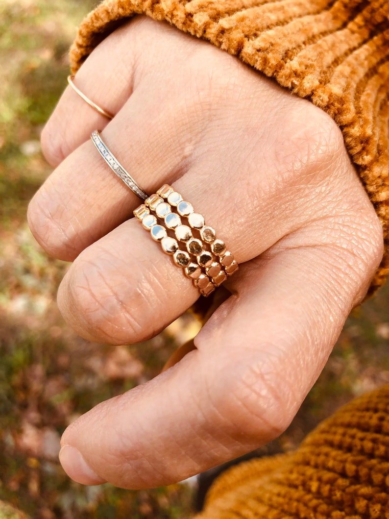 Gold Hammered Beaded Ring Gold Dot Stacking Ring Gold Dot - Etsy