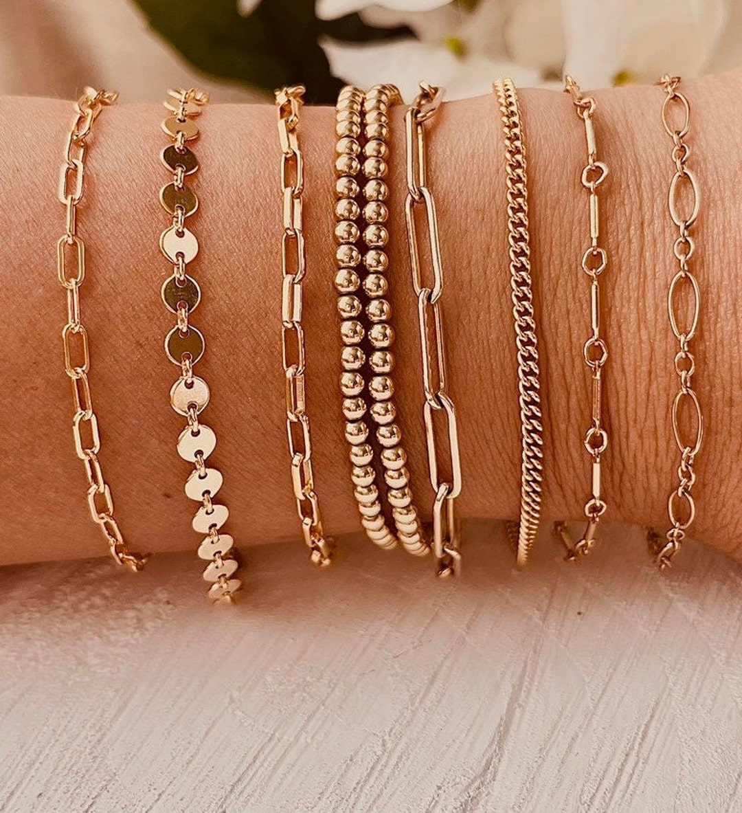 Stack Bracelet 8 Unique Styles, Chain Link Bracelet, 14K Gold Filled ...