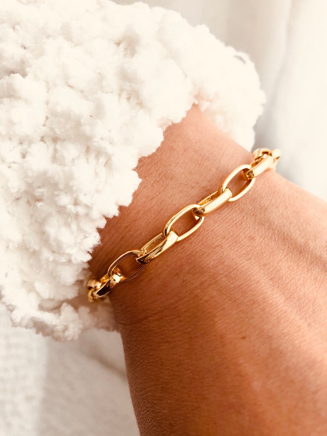 Chunky Oval Chain Bracelet Chunky Link Bracelet Gold Thick - Etsy