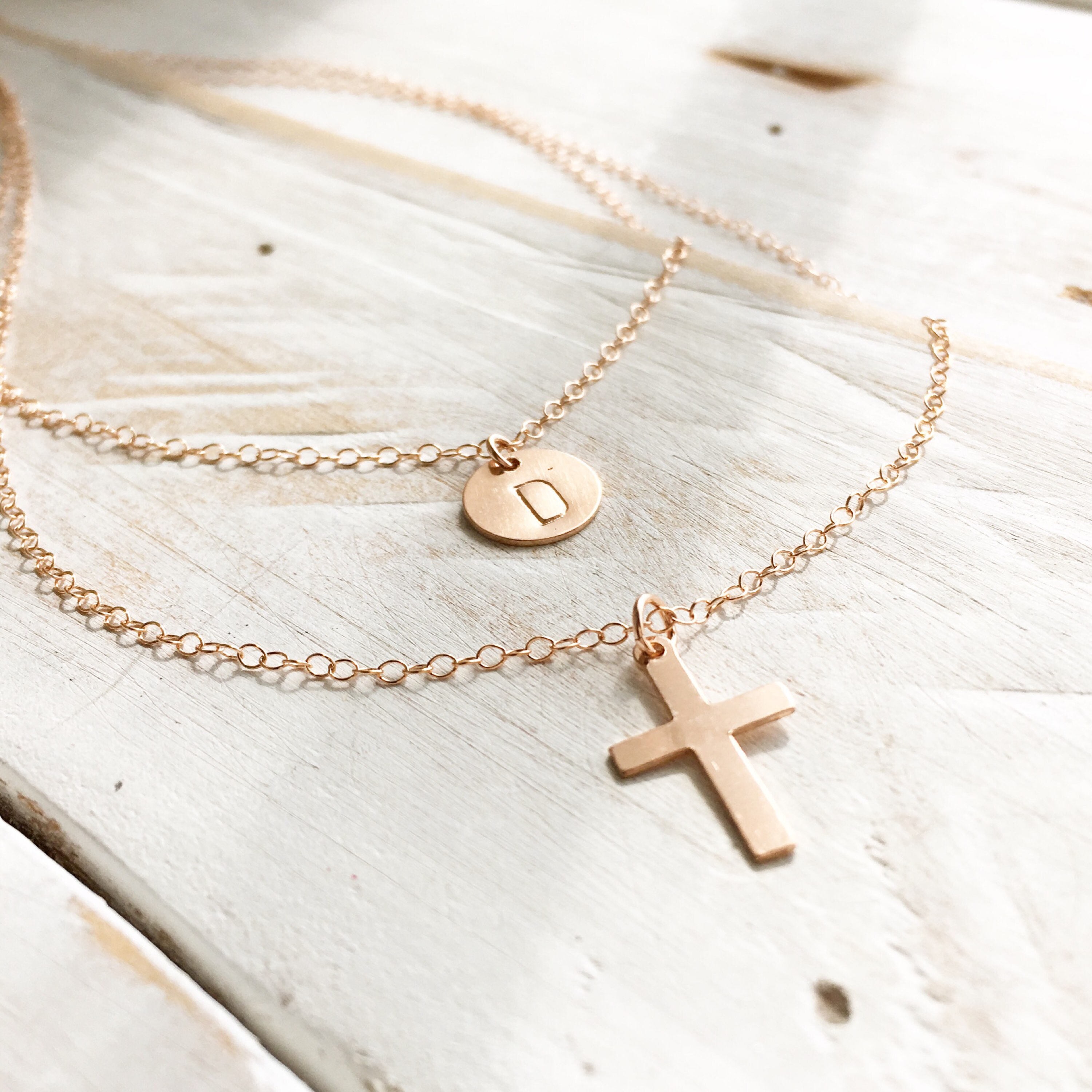 Initial and Cross Layered Necklace Layered Necklace | Etsy