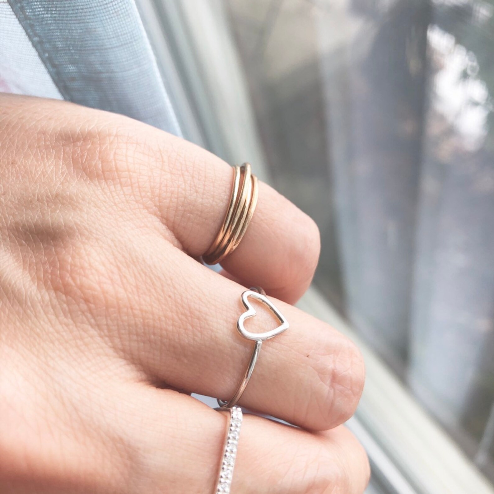 Heart Ring Open Heart Ring Stacking Ring Thin Dainty Heart - Etsy