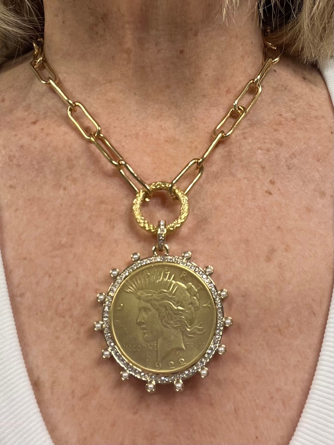 Gold Paperclip Link Replica Liberty Coin Charm Necklace - Etsy