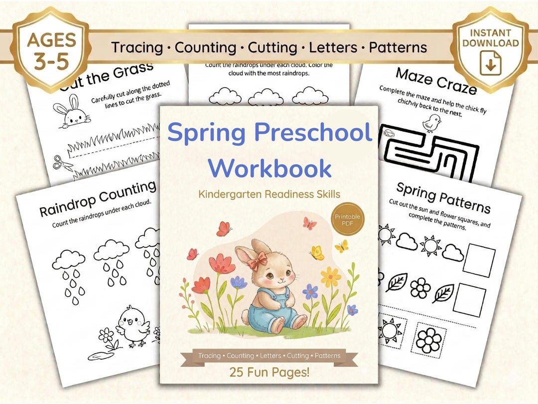 Spring Preschool Workbook | Tracing, Counting, Fine Motor Skills (PDF ...