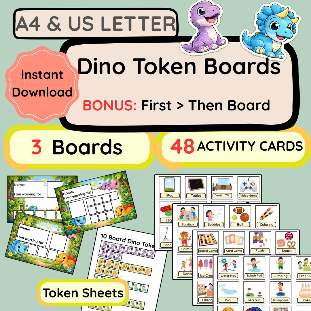 Dinosaur Token Board Printable | Autism Reward Chart, ABA Visual ...