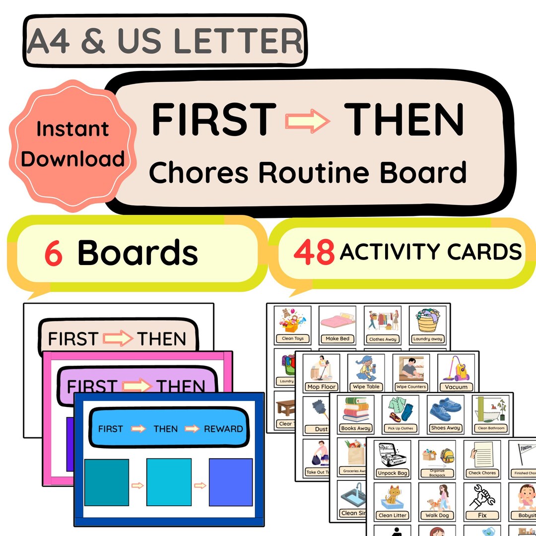 Autism First Then Chore Routine Board, Visual Schedule Cards (digital ...