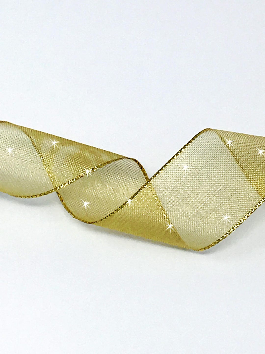 Christmas Ribbon Wired Gold Metallic Sheer Shimmer Wired Ribbon in ...