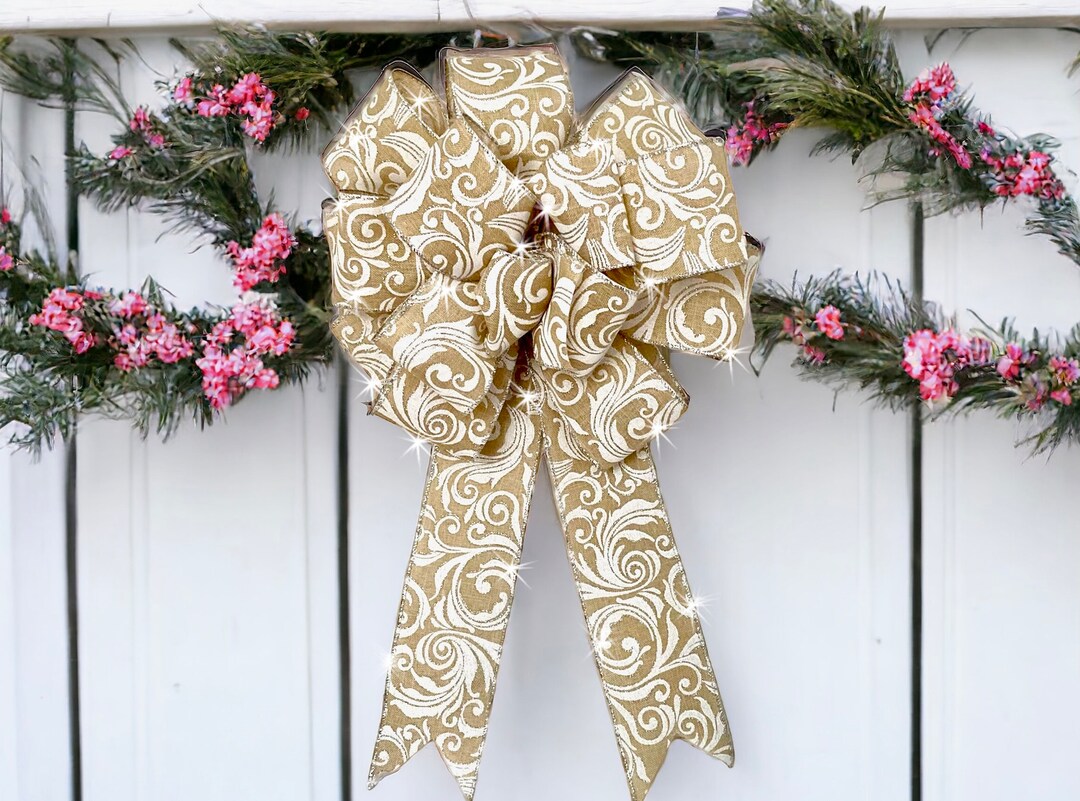 Large Damask Bow Wired Bows Large Gift Bows Gift for Her Bridal Shower ...