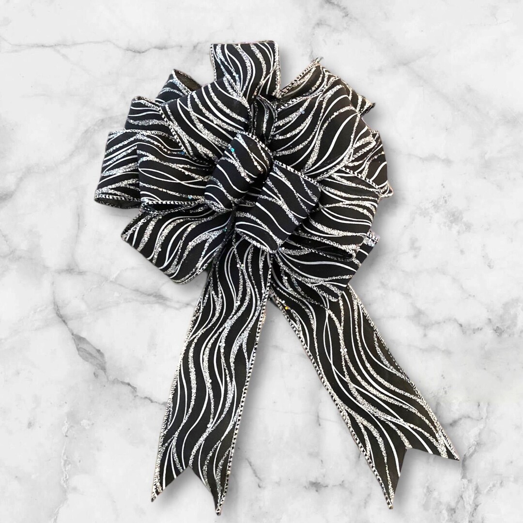 Large Gift Bow Black and Silver Bows Wired Bows Large Gift Bows Gift ...