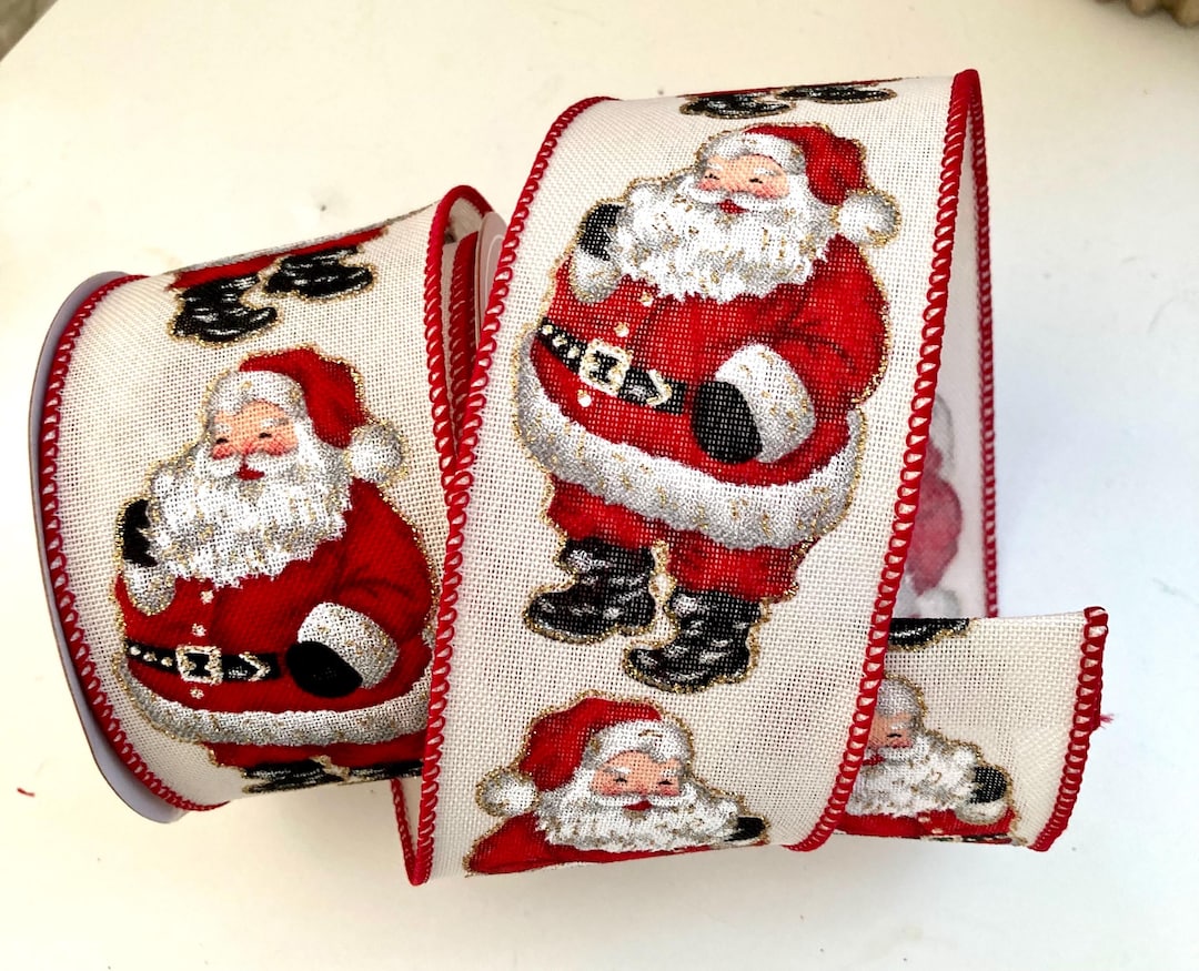 Christmas Ribbon Wired Santa Claus Ribbon Holiday 2.5 Wide With Lots of ...