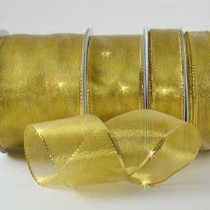 Gold Metallic Sheer Shimmer Wired Ribbon in Silver and Gold for ...
