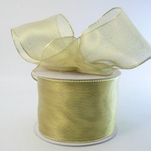 Gold Metallic Sheer Shimmer Wired Ribbon in Silver and Gold for ...