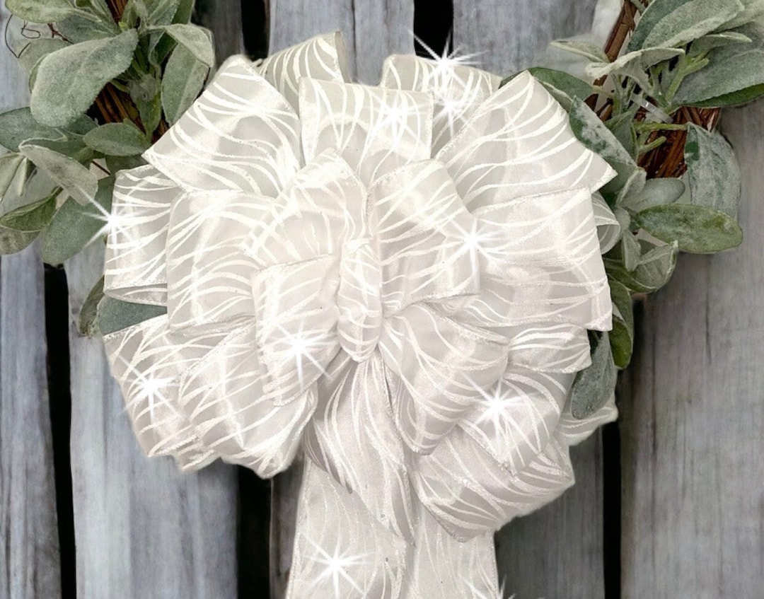 Elegant White Wedding Bows - Large Wired Bows With Graceful Tails for ...