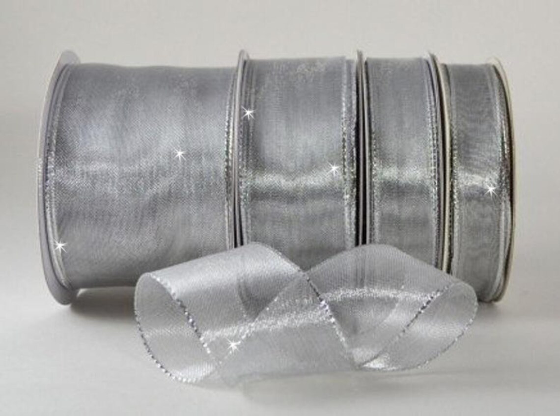 Gold Metallic Sheer Shimmer Wired Ribbon in Silver and Gold - Etsy