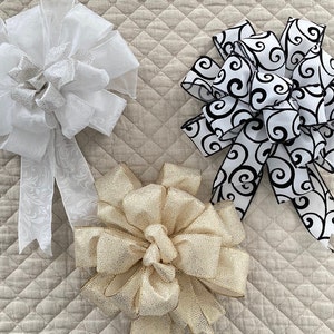 Wedding Bows Large Wired Bows Large White Pew Bows Bridal Shower Bows ...
