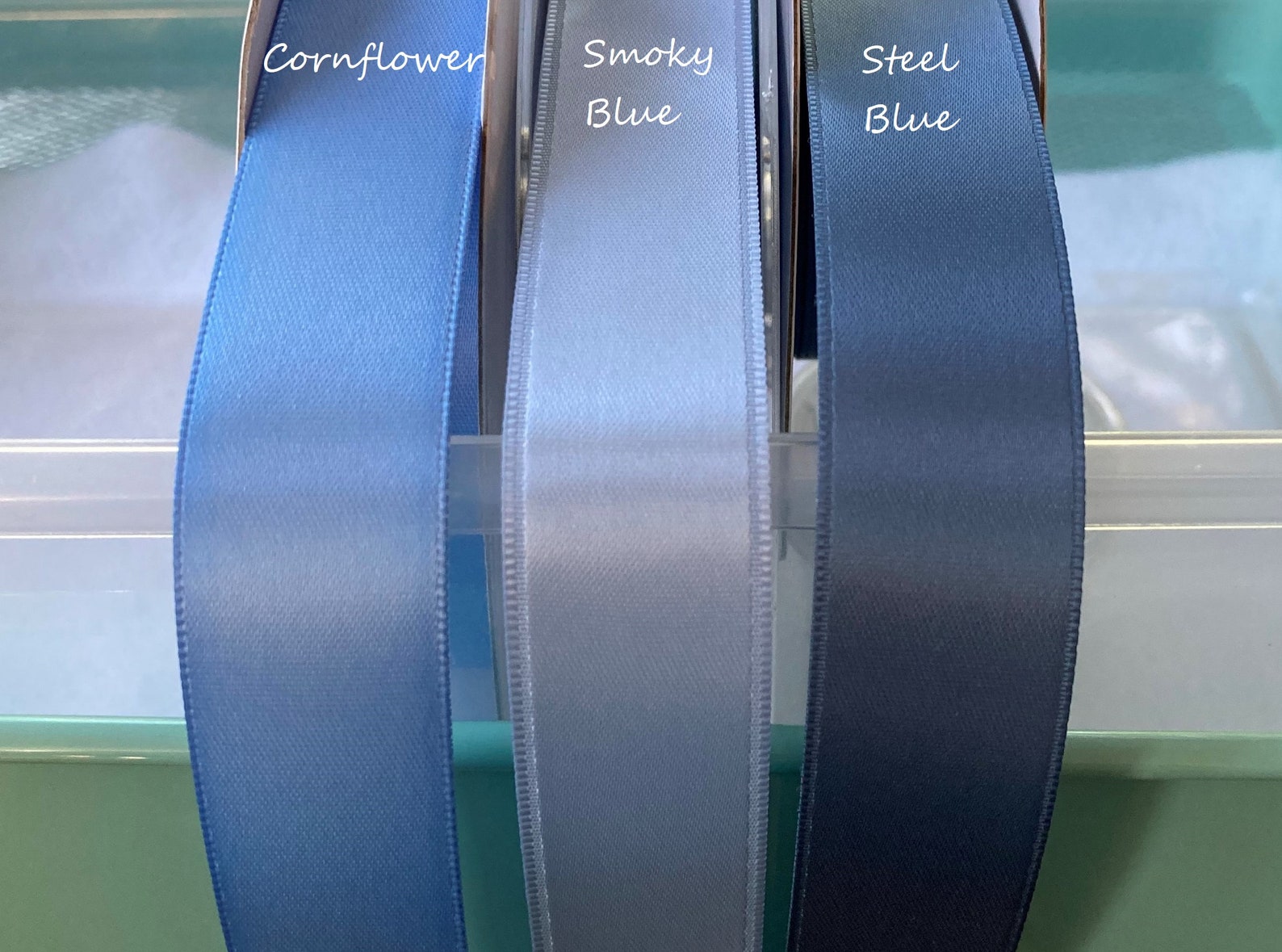 Blue Satin Ribbon Double Sided Smoky Blue, Cornflower, Steel Blue ...