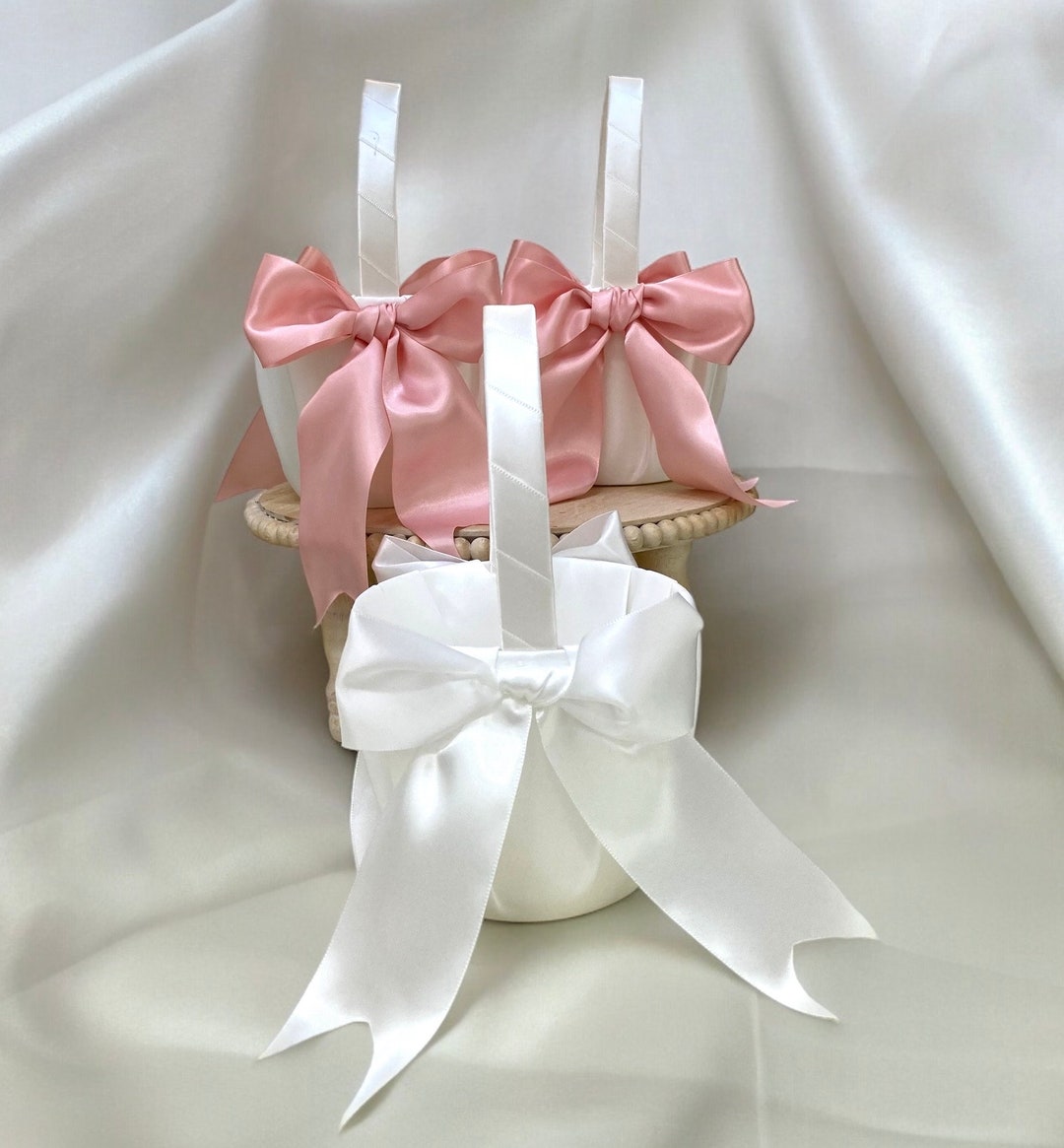Flower Girl Basket Elegant Wedding Basket With Satin Bows Satin Basket ...