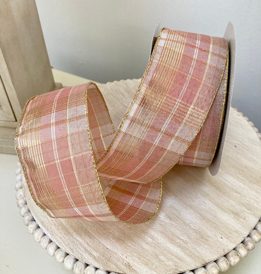 Rose Gold Wired Ribbon Fall Wreath Ribbon Rose Gold and Cream 2.5" Wide ...