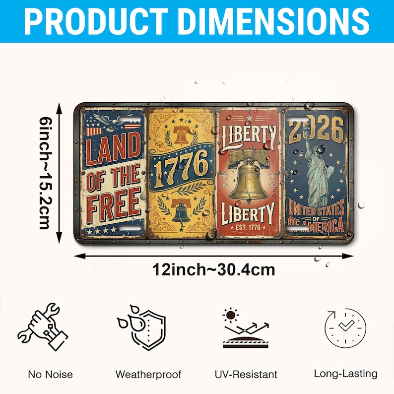 Vintage Patriotic License Plate 1776 2026, 250th Anniversary Car Decor ...