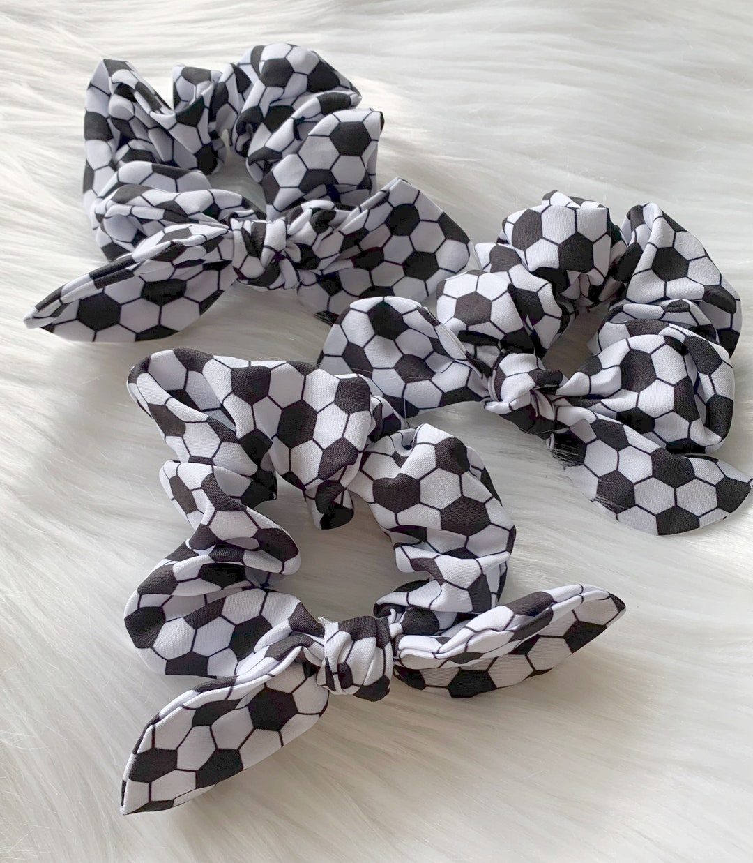 Soccer Scrunchie, Soccer Fabric Bow, Knotted Scrunchie, Bunny Ear ...