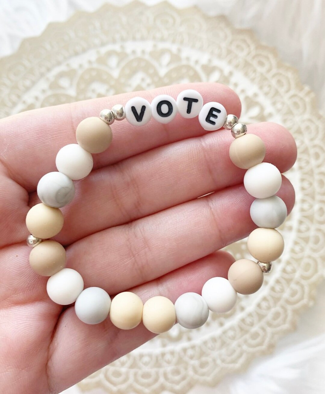 Vote Bracelet, Wood Bead Bracelet, Silicone Bead Bracelet, Voting ...