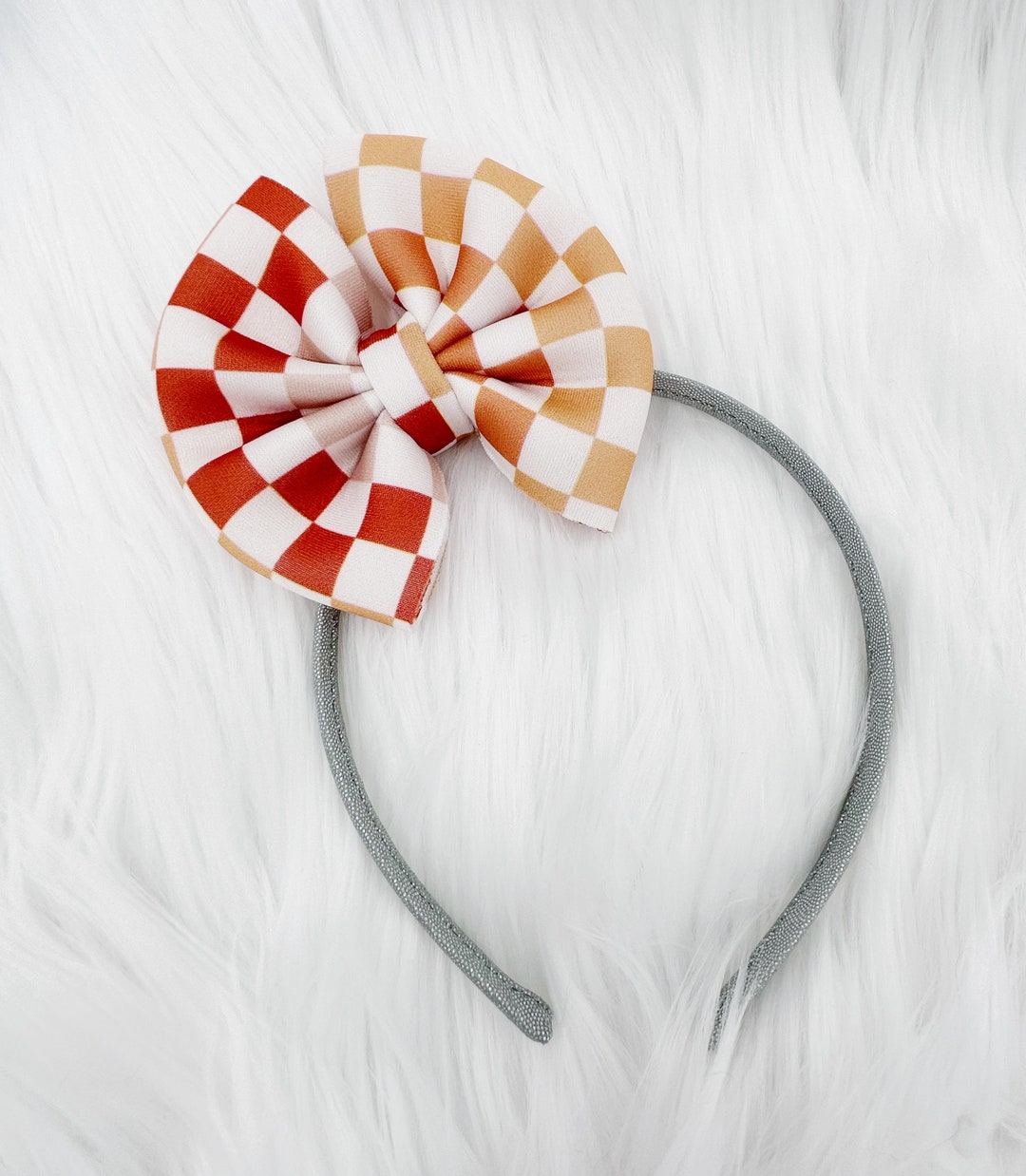 Checkered Hair Bow Puff Hair Bow Puff Bow Headband Brown - Etsy