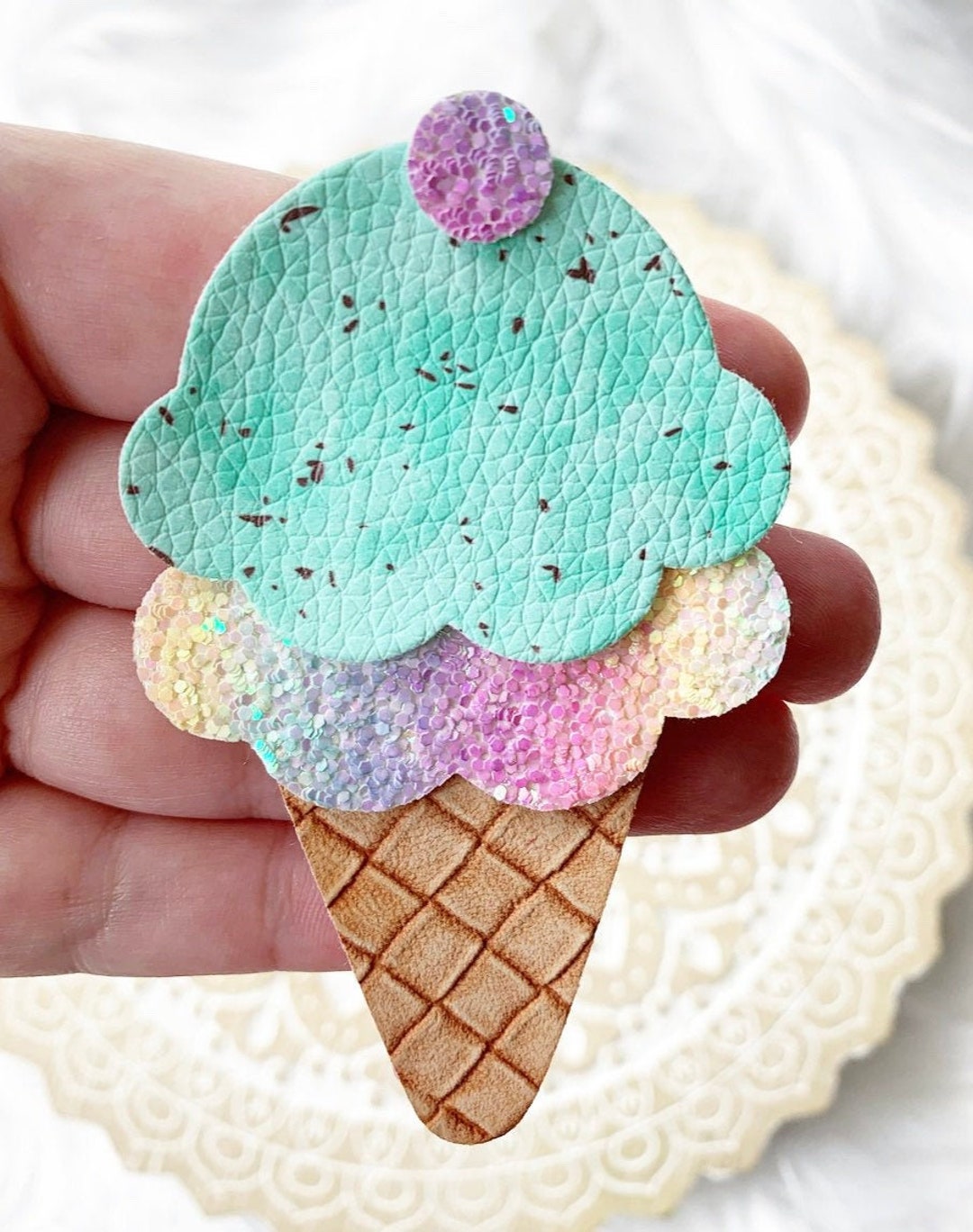 Mint Chocolate Rainbow Glitter Ice Cream Hair Clip 1ST - Etsy