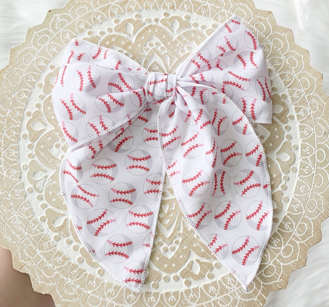 Baseball Fabric Bow | Large Fabric Hair Bow | Baseball Hair Bows ...