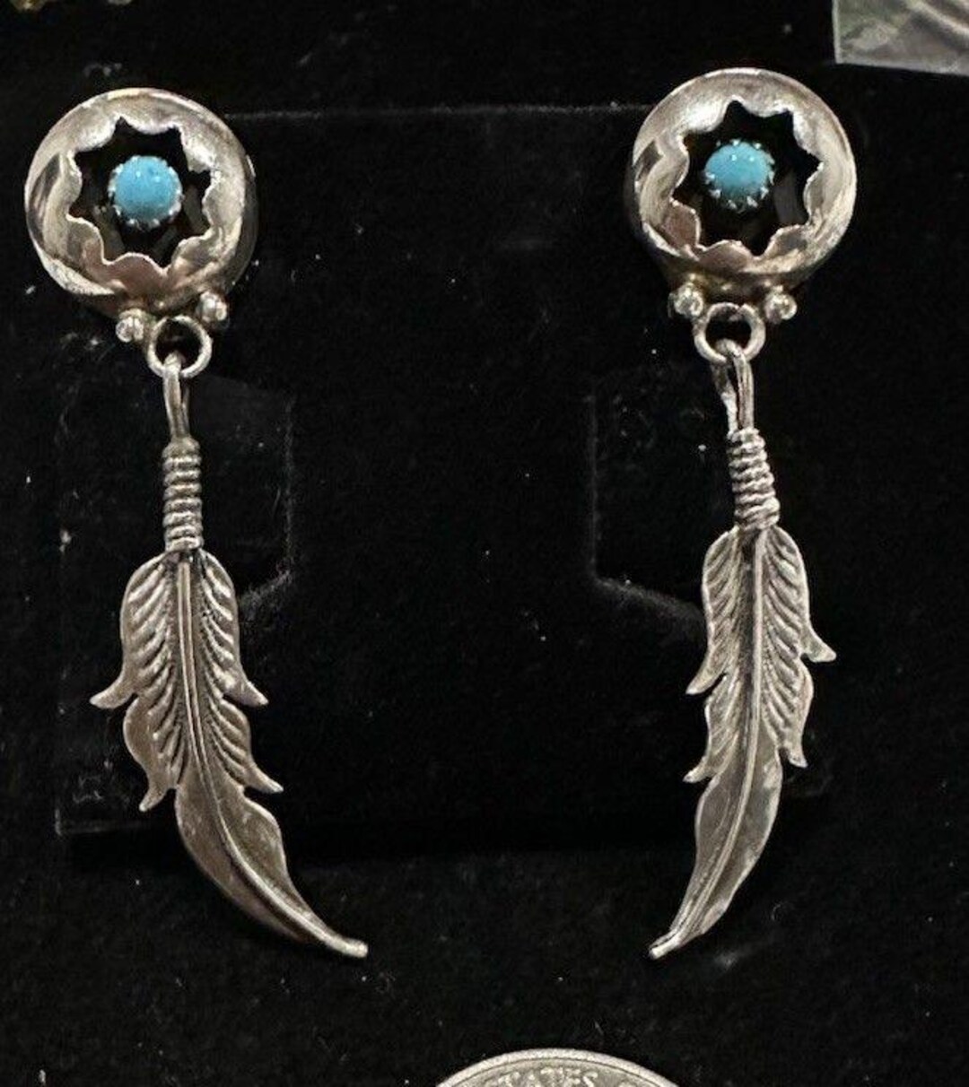 Bear Paw Native American Sterling Silver Turquoise Cabochon Earrings ...