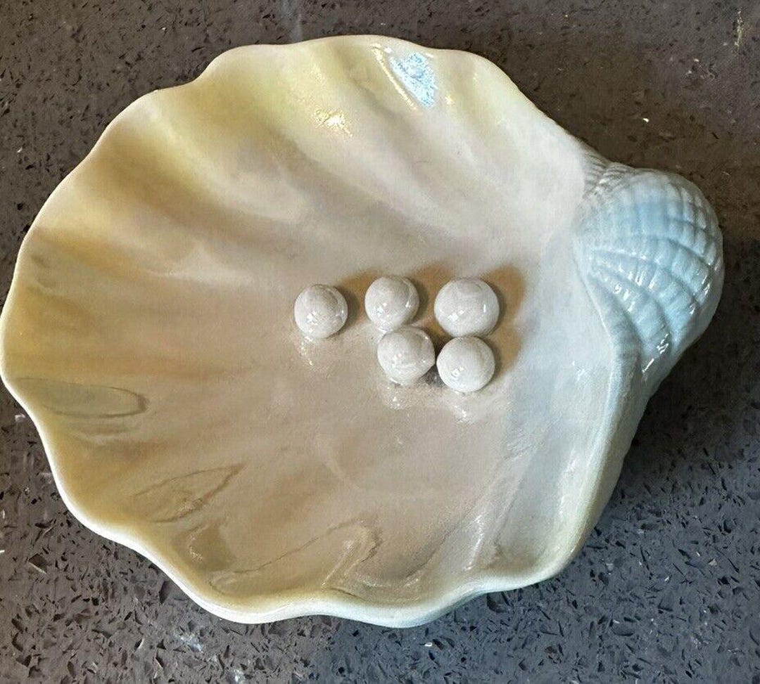 Vintage Opalescent Sea Shell With Pearls Shaped Bathroom Soap Dish ...