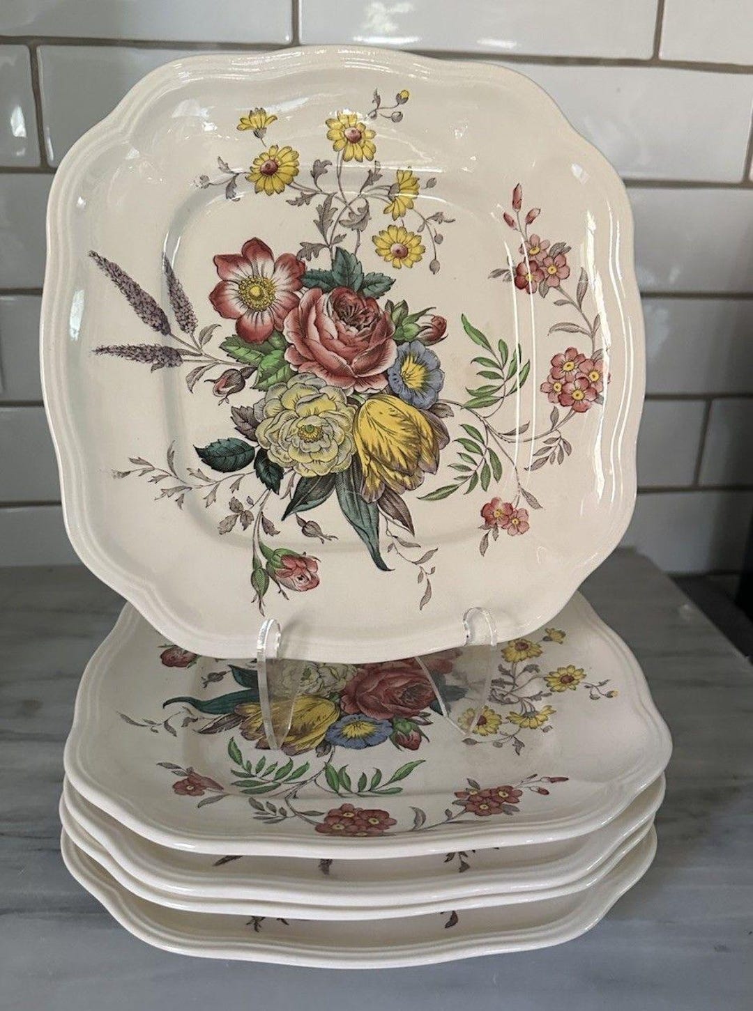 5 Copeland SPODE Square 8-3/4" Plates GAINSBOROUGH England LUNCHEON ...