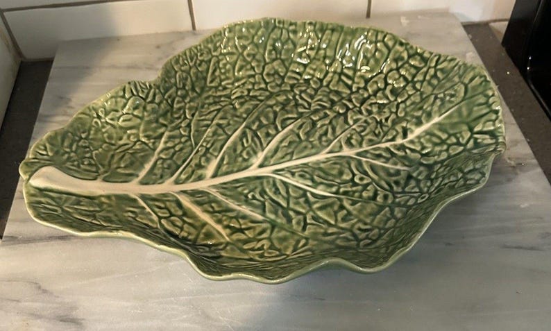 Vintage BORDALLO PINHEIRO Portugal Green Cabbage LEAF Serving 15 1/2 ...