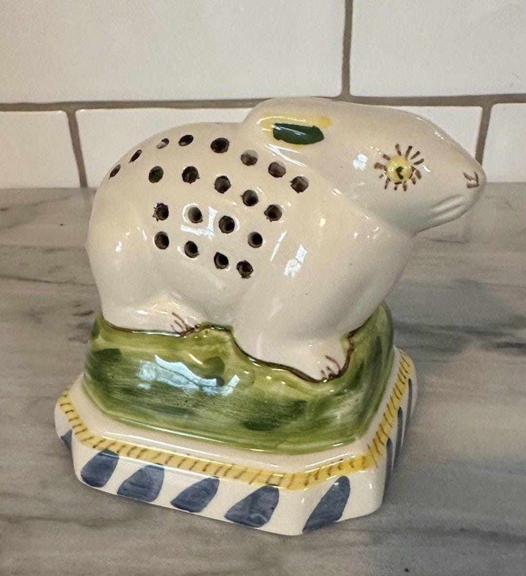 Portugal Pottery Bunny Pomander Potpourri Hand Painted 3.5 Tall Red ...
