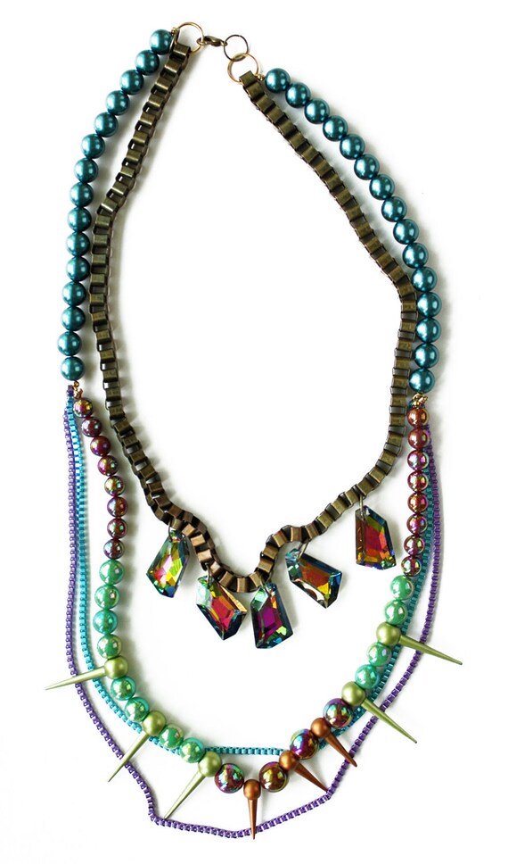 Items similar to Jewelbox, statement necklace, strand necklace, rock n ...