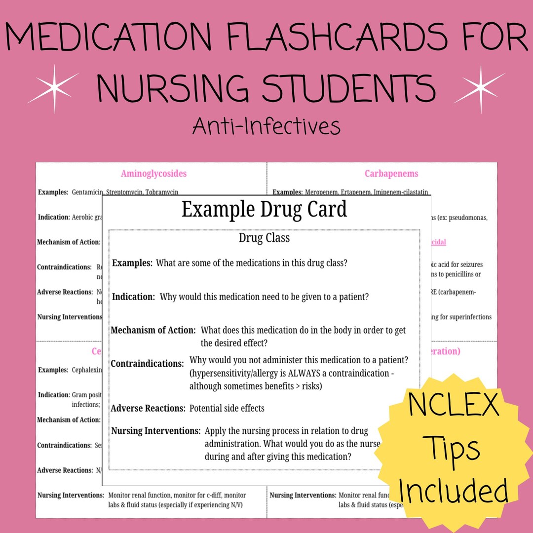 Medication Flashcards for Nursing Students (anti-infectives) - Etsy
